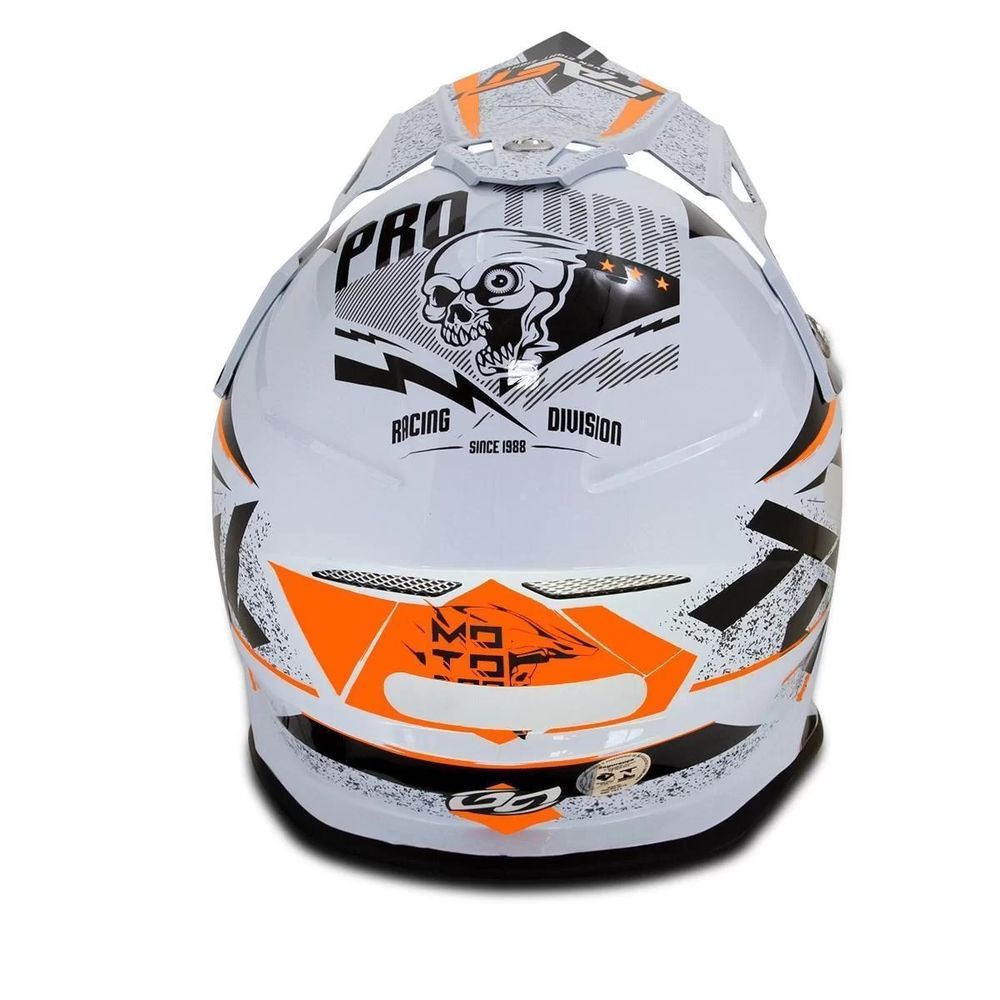 Capacete Pro Tork Cross Fast Skull Branco Laranja - casadocapacete