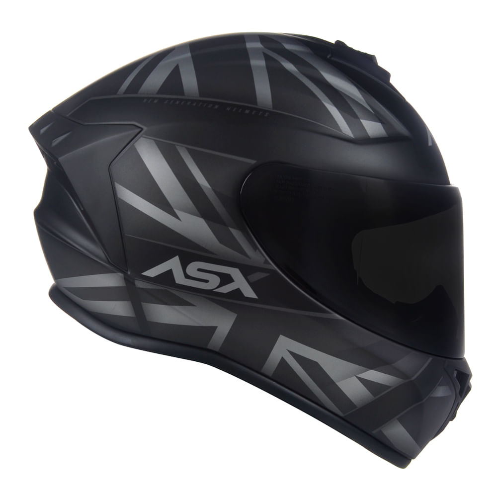 Capacete ASX Draken UK Fosco Preto/Cinza - casadocapacete