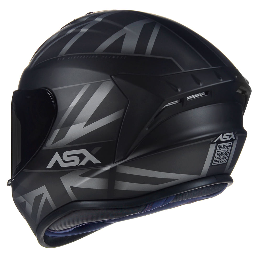 Capacete ASX Draken UK Fosco Preto/Cinza - casadocapacete