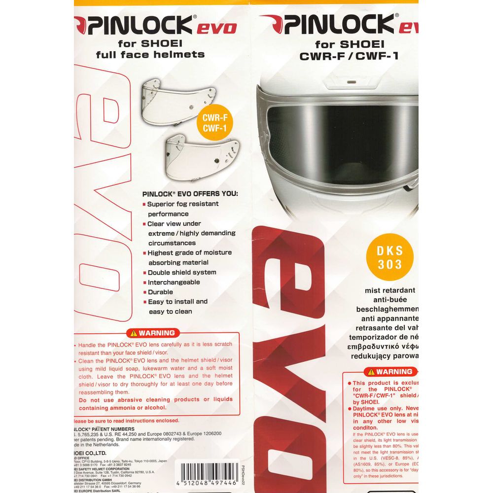 Pinlock Evo Shoei CWR-F CWF-1 - casadocapacete